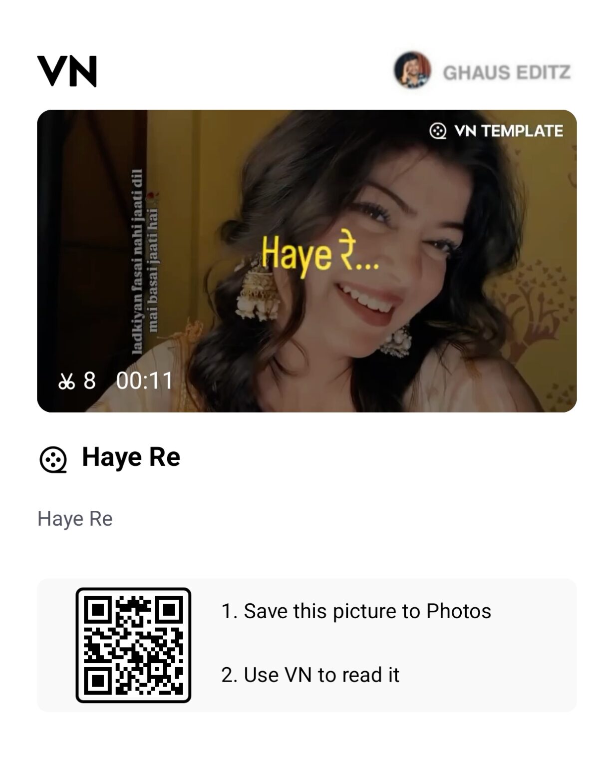 Haaye Re Teri Kana Aali Bali Reels VN Template Code | Haaye Re Haryanvi ...